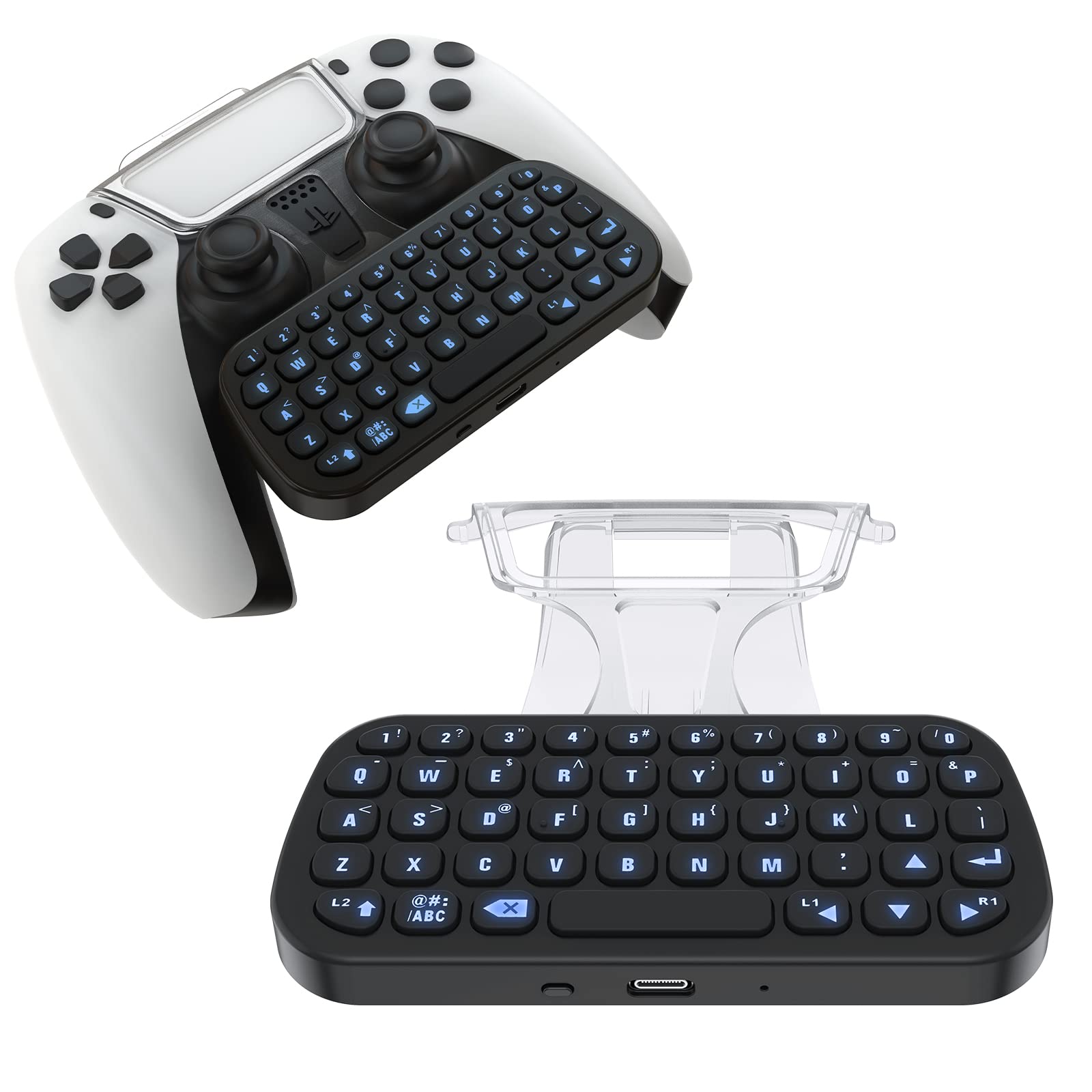 CODOGOY PS5 Stand with 2 Cooling Fan + Controller Keyboard with Backlight for Playstation 5