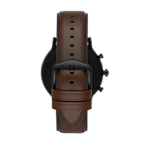 Fossil 44mm Gen 5 Carlyle Stainless Steel and Leather Touchscreen Smart Watch, Color: Black, Brown (Model: FTW4026)