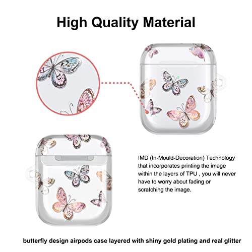 JAHOLAN AirPods Case Cover, Butterfly Clear Case Cute Protective Soft Shockproof Cover with Keychain for Women Girls Compatible with AirPods 2 & 1 Wireless Charging Case - Colourful