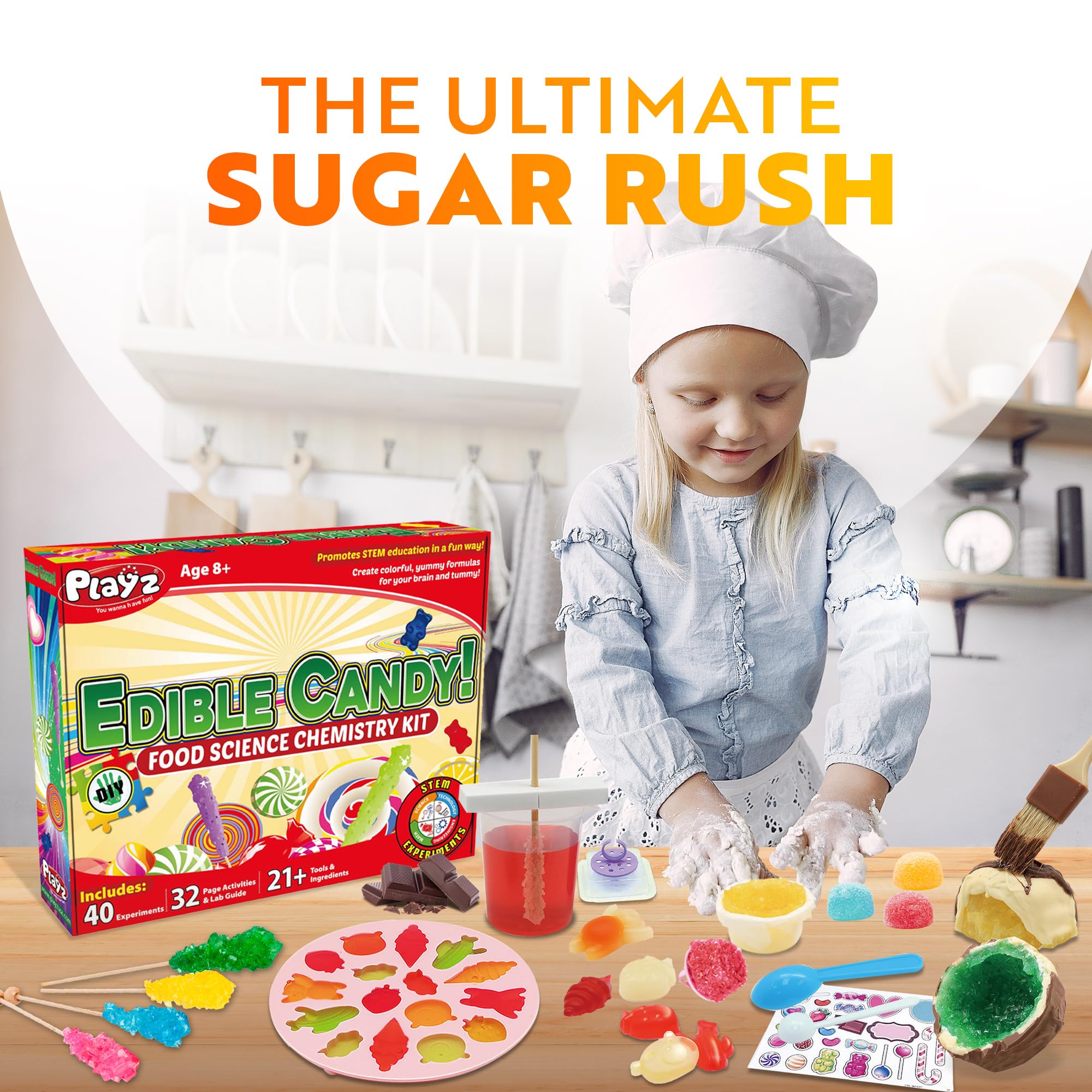 Playz Edible Exploding Candy Making Science Kit for Kids Ages 8-12 Years Old - Food Science Chemistry Kid Science Kit with 29 Experiments, Educational Science Kits for Boy & Girls