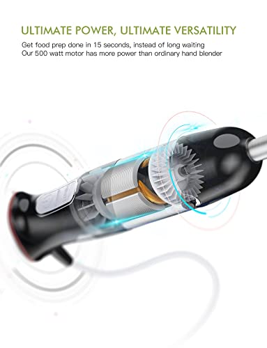 Immersion Blender, 2-in-1 Multi-Purpose Hand Blender, 500W Multifunctional Hand Blender with Whisk, 6-Speed and Turbo Mode, 304 Stainless Steel Handheld Stick Blender for Smoothies, Puree Baby Food and Soups