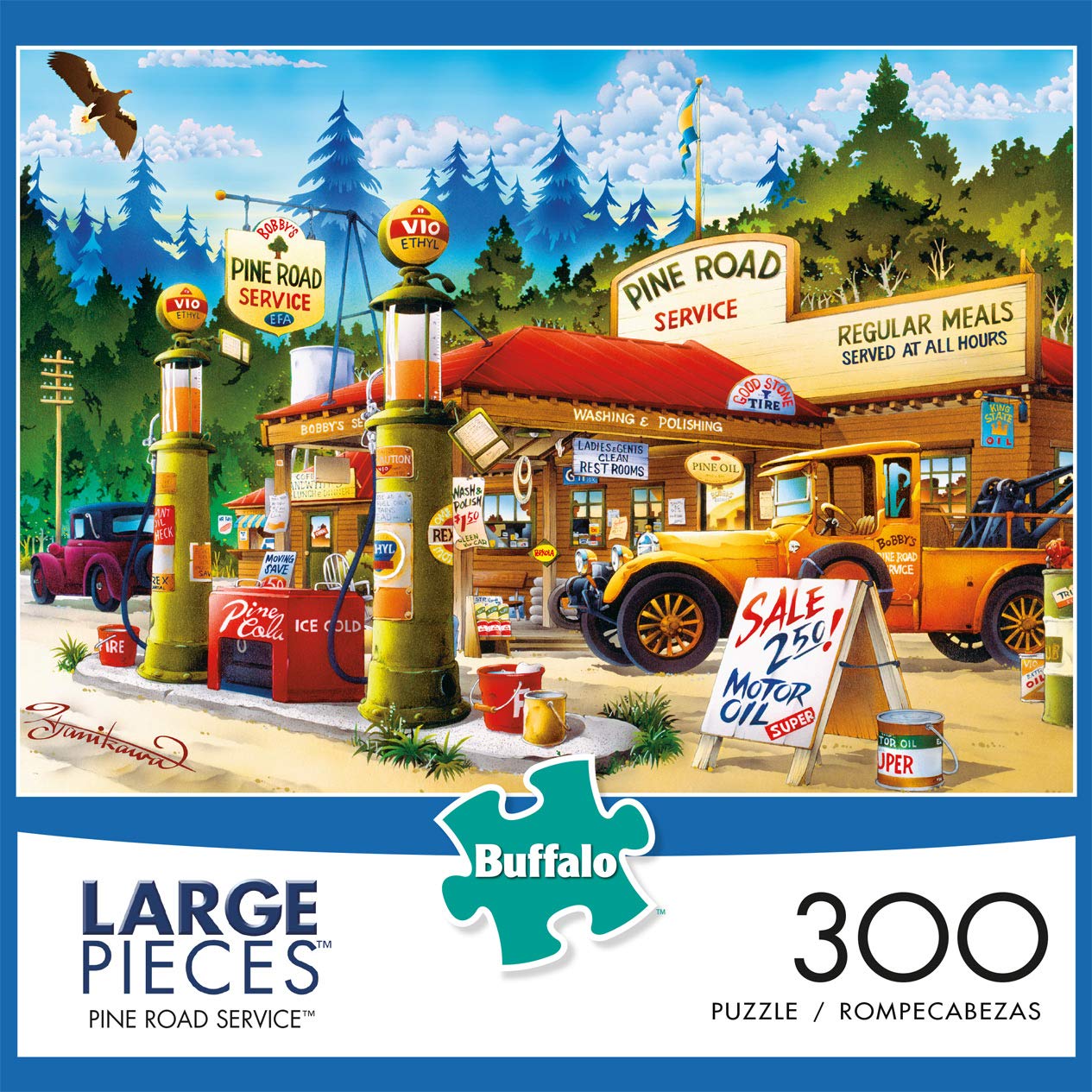 Buffalo Games - Pine Road Service - 300 Large Pieces Jigsaw Puzzle for Adults Challenging Puzzle Perfect for Game Nights - 300 Large Piece Finished Puzzle Size is 21.25 x 15.00