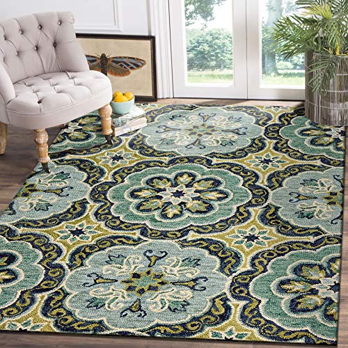 LR Home 6ft Round Indoor Wool Area Rug for Home Decor | Rugs for living room, bedroom, playroom, entryway, office | Hand woven modern farmhouse Large boho area rug for room decor | Green/Multicolor