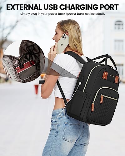 LOVEVOOK Laptop Backpack for Women Men, 15.6 Inch Computer Backpack Purse with USB Port, Fashion Anti-Theft Travel Backpacks, Waterproof Casual Daypack for Work Bag Back Pack, Black