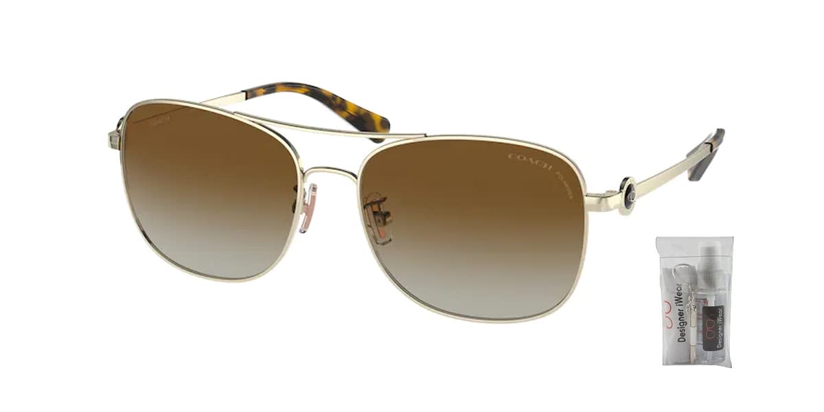 Coach HC7127 9331U8 56MM Shiny Rose Gold/Brown Pink Gradient Rectangle Sunglasses for Women + BUNDLE with Designer iWear Eyewear Kit Kit