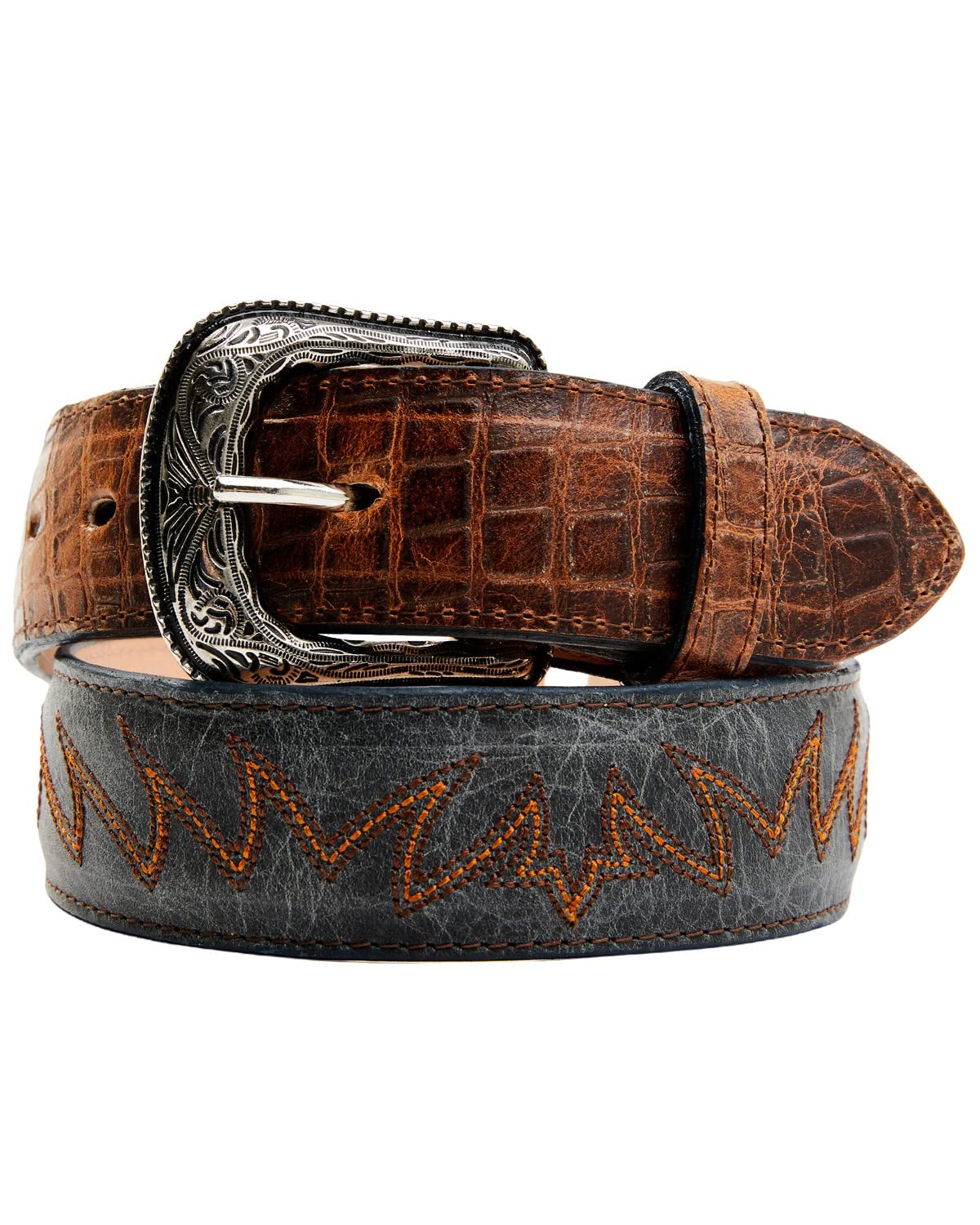 Cody James Men's Etched Caiman Antique Belt Black/Brown 32