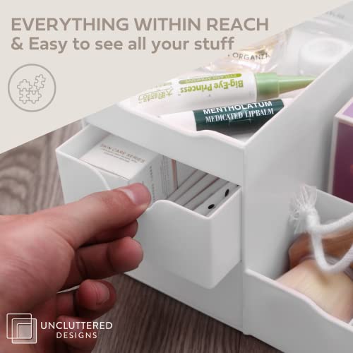 Uncluttered Designs Makeup Organizer With Drawers β Modern Countertop Storage for Cosmetics β Chic Vanity Holder for Perfume, Skincare, Brush, Lipstick, Nail Polish Organization and Display (White)