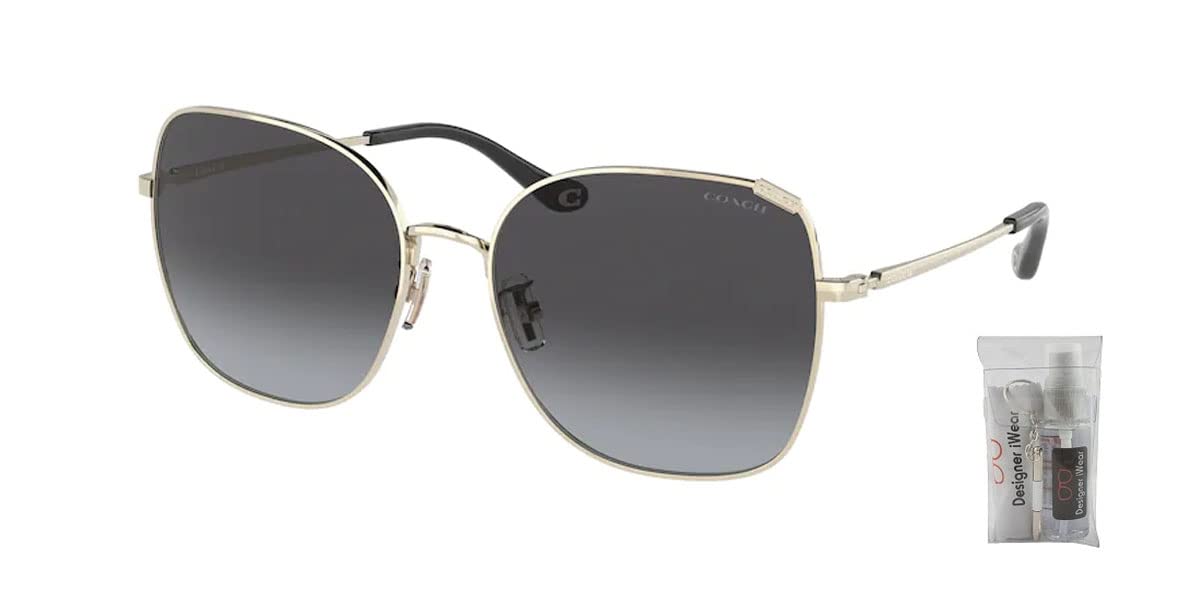 Coach HC7133 57MM 90058G Shiny Light Gold/Grey Gradient Square Sunglasses for Women + BUNDLE With Designer iWear Eyewear Kit