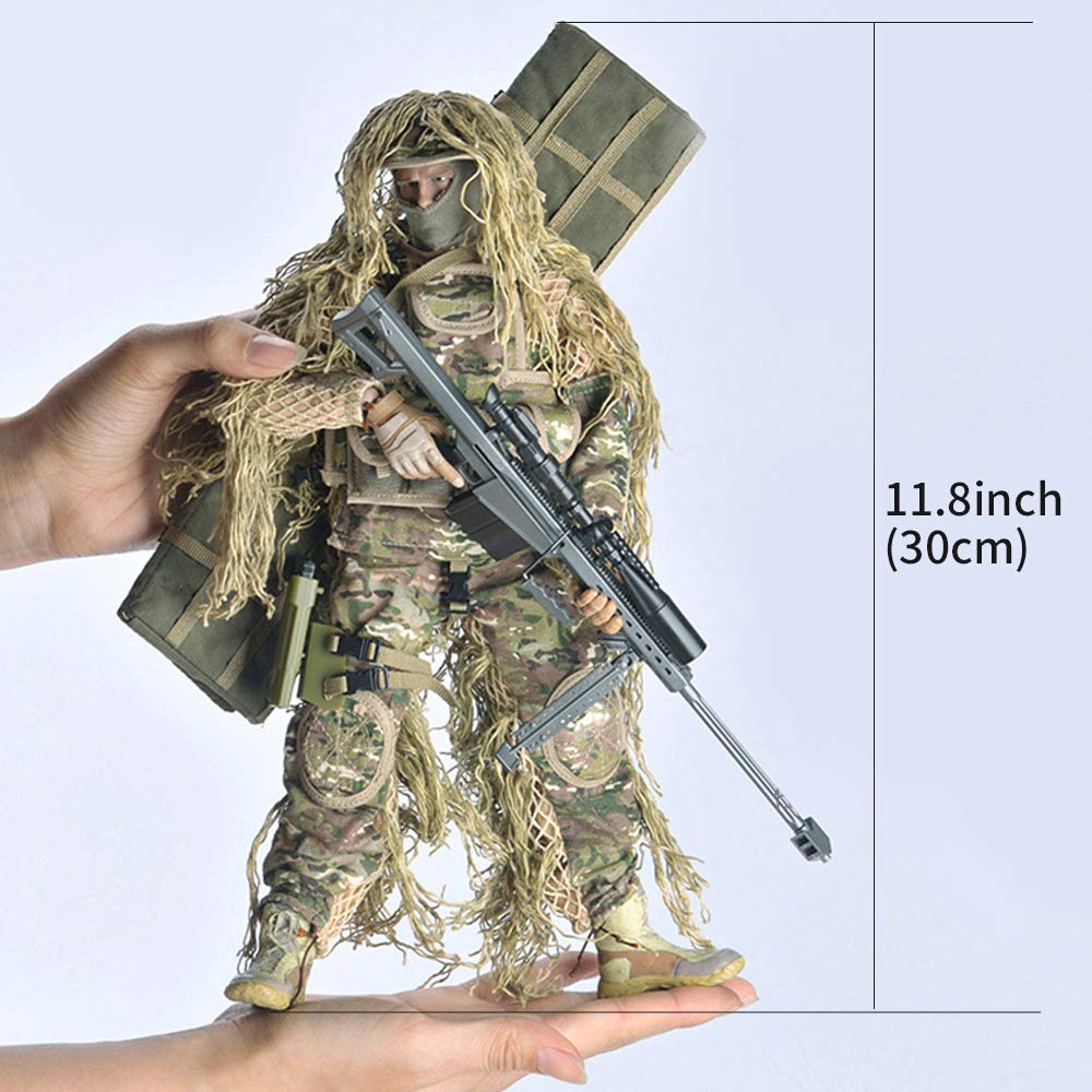 ViiKONDO 1/6 Scale Jungle Sniper Action Figure Toy Army Men 12inch Soldier Figurine Model Full Set Collection Weapon Accessories Military Fan Gift
