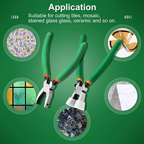 LEONTOOL 2pcs Glass Running Pliers Grozier Pliers Set with 2 Pairs Replacement Rubber Tips Key Fob Pliers Breaker Grozer Pliers Glass Cutters Tools for Stained Glass Work Glass Cutting