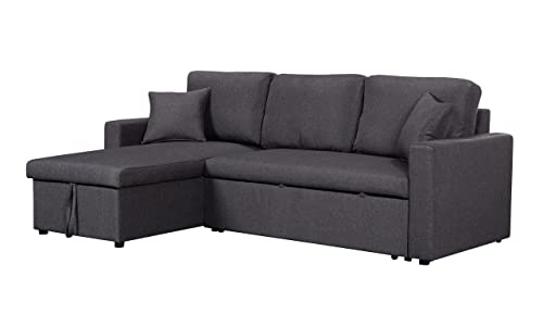 ERYE L-Shaped Reversible Corner Convertible Sleeper Sectional Sofa with Pull Out Sleeper Couch Bed,Storage Chaise and 2 Pillows for Home Apartment Office Living Room, Dark Gray Linen Sofa&Couch
