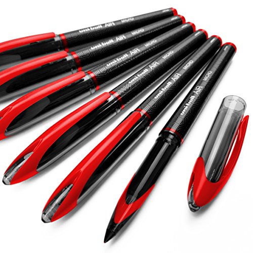 Uni-Ball AIR Micro - 0.5mm Fine Rollerball - Pack of 6 - Red - UBA-188-M