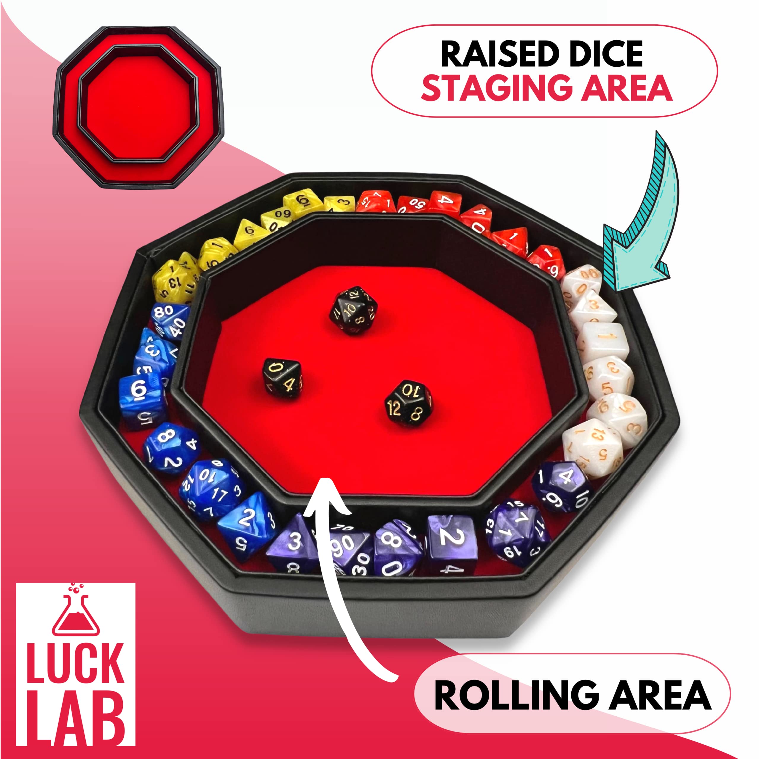 Luck Lab 8 Inch Dice Tray with Lid and Dice Staging Area for Table Top Gaming - Red Tribal Skull Design