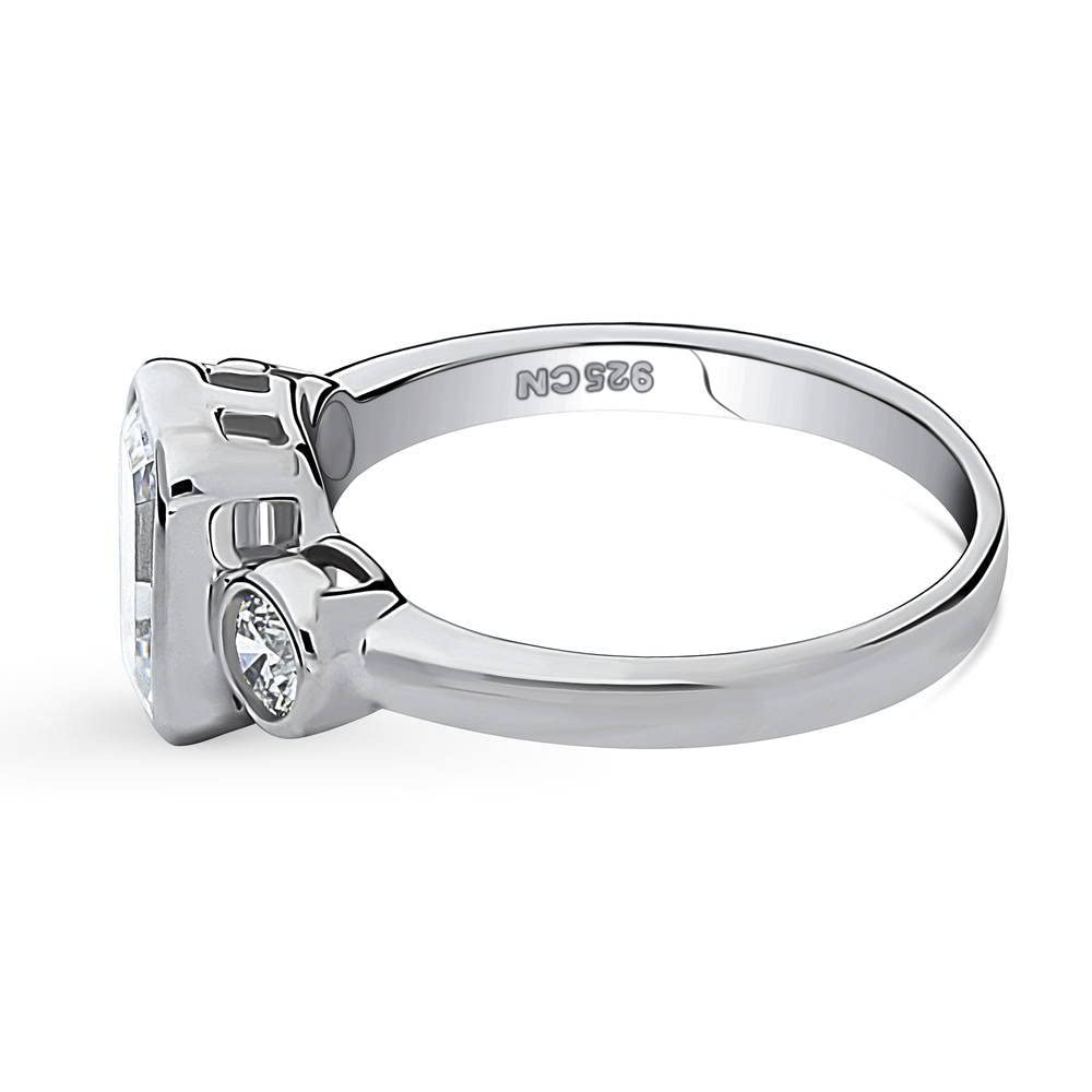 BERRICLE Sterling Silver 3-Stone Wedding Engagement Rings Step Emerald Cut Cubic Zirconia CZ Anniversary Promise Ring for Women, Rhodium Plated Size 8