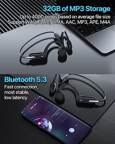 HIFI WALKER Bone Conduction Headphones IPX8 Waterproof MP3 Player for Swimming, Underwater Music Player 32GB, Open-Ear Wireless Bluetooth 5.3 Earbuds with Mic for Running, Cycling, Swimming