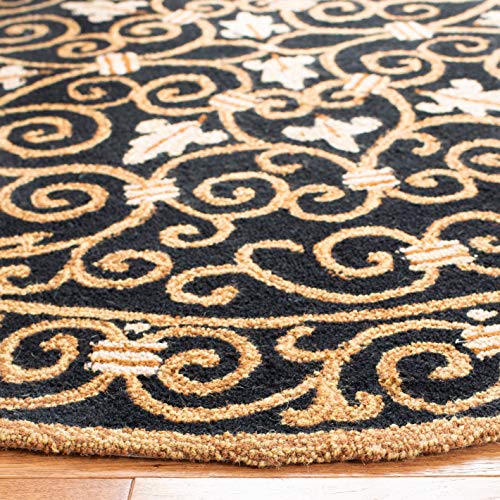 SAFAVIEH Chelsea Collection 3' Round Black HK11A Hand-Hooked French Country Wool Area Rug