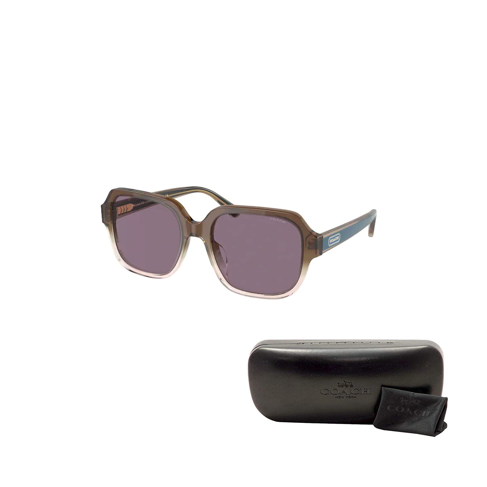 Coach HC8335U 56781A 53MM Transparent Brown Gradient/Violet Solid Rectangle Sunglasses for Women + BUNDLE With Designer iWear Eyewear Kit