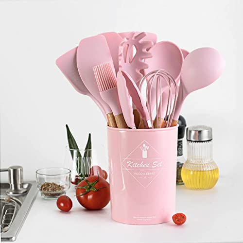 Keidason Silicone Cooking Utensils Set, 12-piece Kitchen Utensil Set Non-stick Cookware Is Heat-resistant, BPA-free, Cooking Tools, Stirring Kitchen Tool Set (Pink)