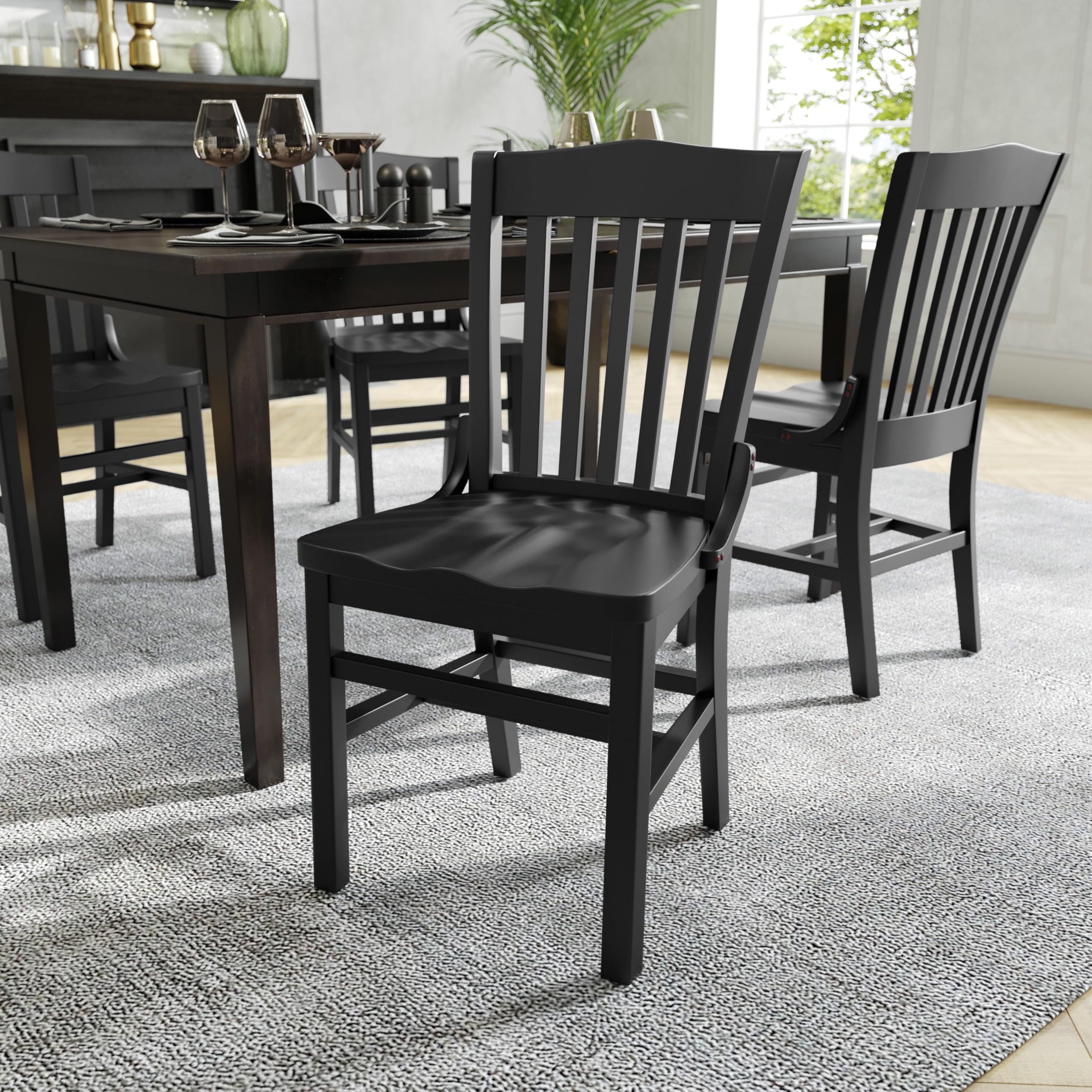 Flash Furniture Hercules School House Back Metal Restaurant Chair - Black Wood Seat - Black Frame