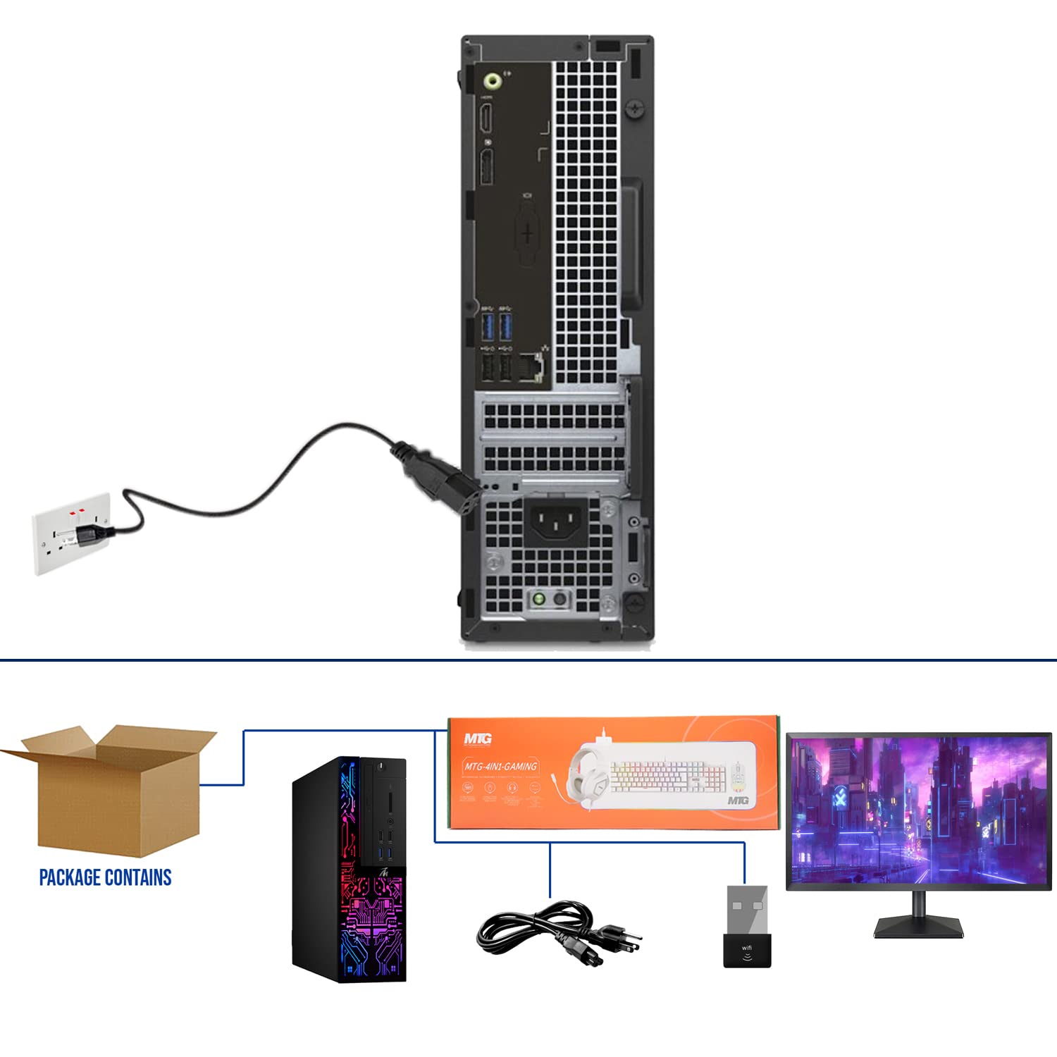 Computer Desktop PC, Intel Core i3-6100, TechMagnet Siwa 6, 8GB RAM, 1TB HDD, 27 Inch 165Hz Gaming Monitor, Gaming Kit, Windows 10 Pro (Renewed)