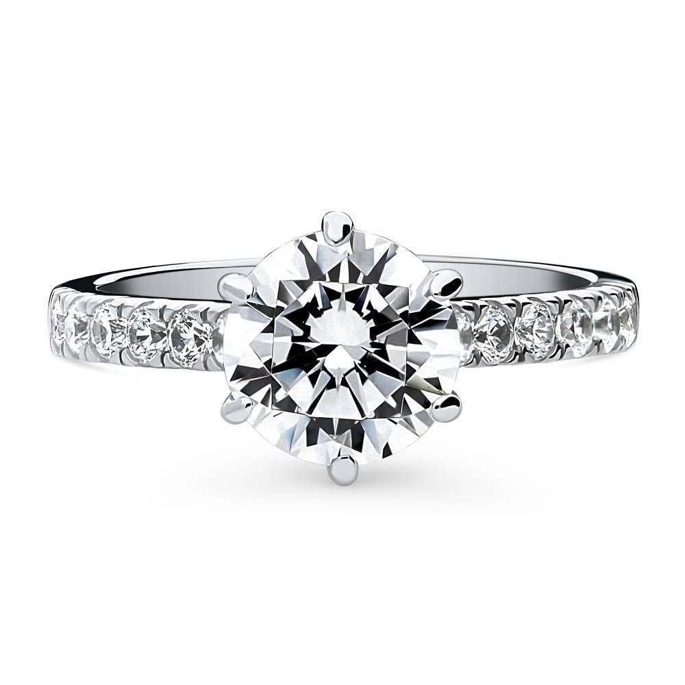 BERRICLE Sterling Silver Solitaire Wedding Engagement Rings 2 Carat Round Cubic Zirconia CZ Promise Ring for Women, Rhodium Plated Size 6