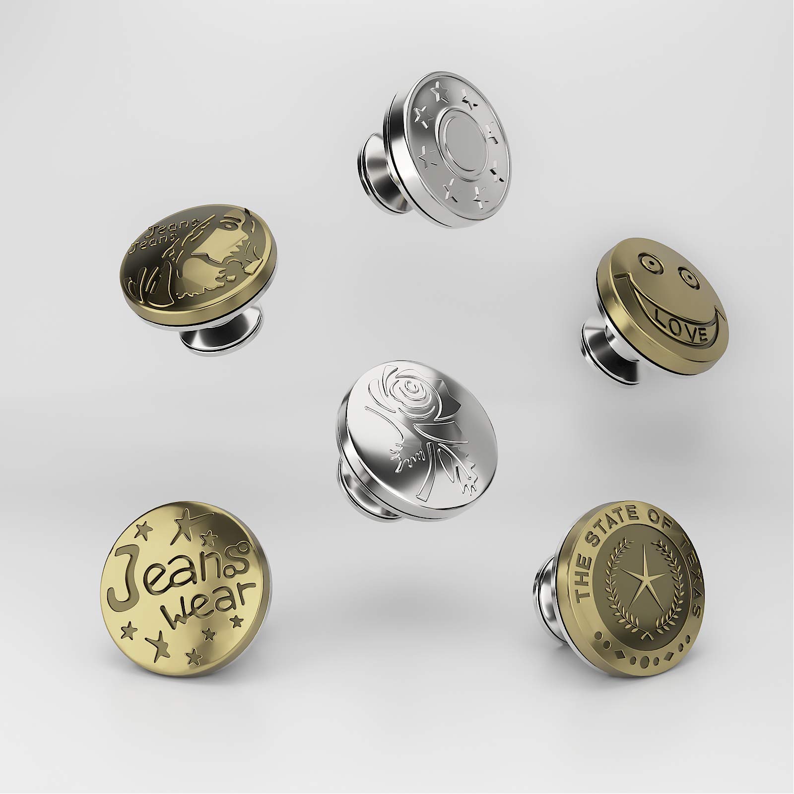Button Pins for Jeans, 6 Sets 17mm Flat Back Design Adjustable Removable Instant Pants Metal Buckle for Swing Crafts DIY