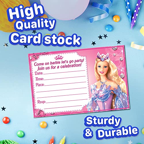 HAPPY CHOICES Barbie Invitation Cards and Envelopes – 20 Fill-in Invites for Kids Birthday Bash and Theme Party, 10X15 cm, Postcard Style…