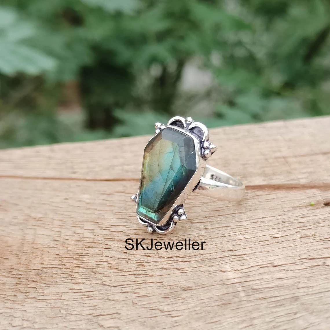 Coffin Ring For Women Labradorite Gemstone Ring, 925 Sterling Silver Handmade Ring, Anxiety Ring, Statement Ring, Women Gift For Ring, Boho Ring BY SKJEWELLER