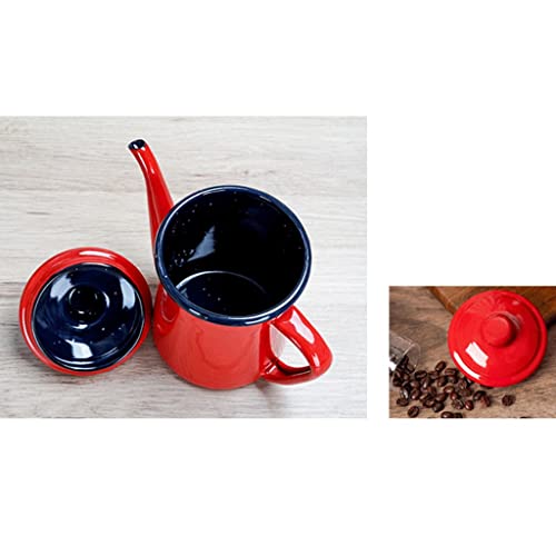 FURLOU Kettle for Stove top 1.2L/40.5OZ Enamel Red Coffee Pot Pour Over Water Jug Pitcher Barista Teapot Kettle for Gas Stove and Induction Cooker Kitchen Supplies Teapots