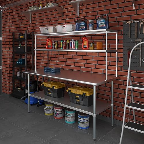 KPS Commercial Stainless Steel Work Prep Table 30 x 48 with Double Overshelf 12 x 48 - NSF
