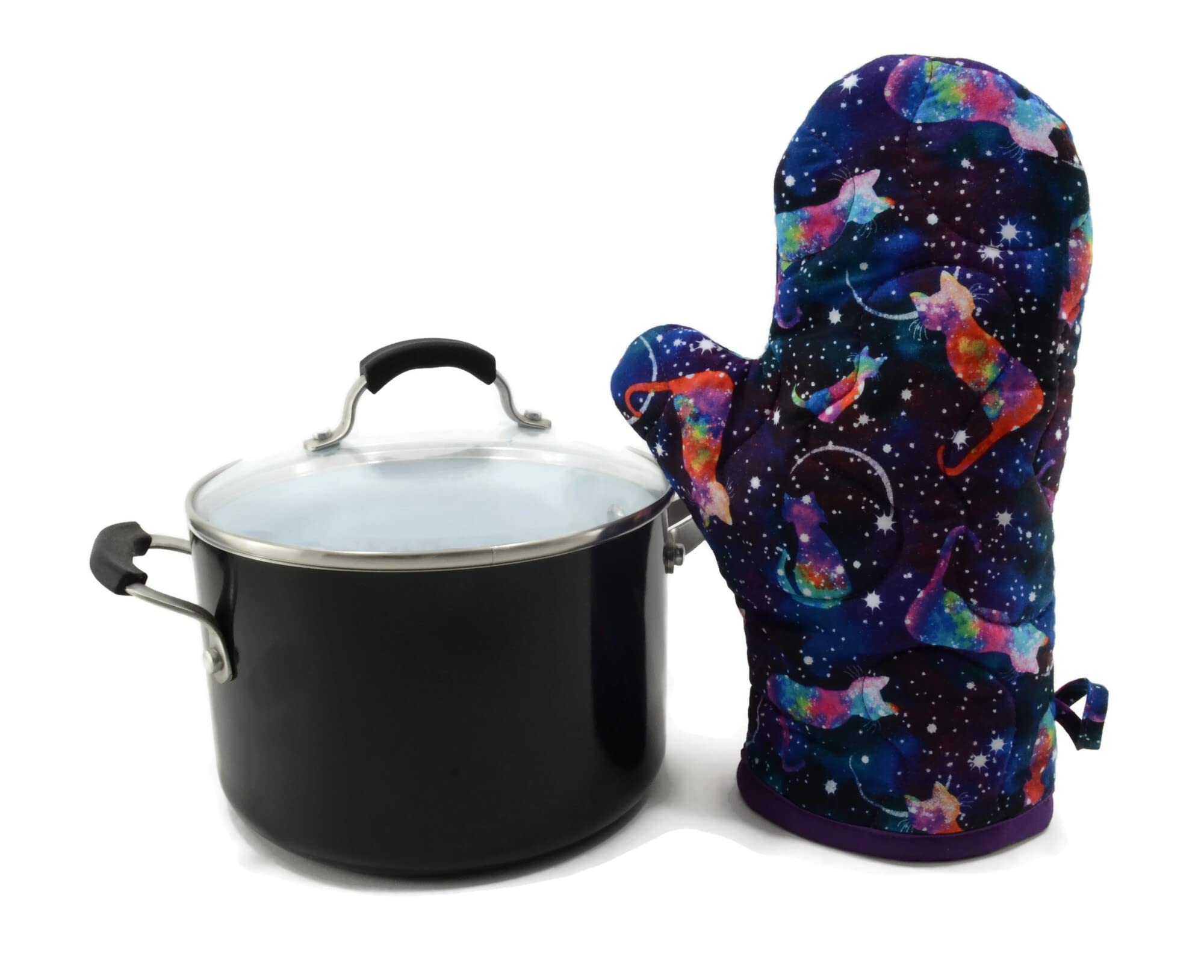 Cats in Space Oven Mitt - Blue, Purple, and White Cotton Pot Holder