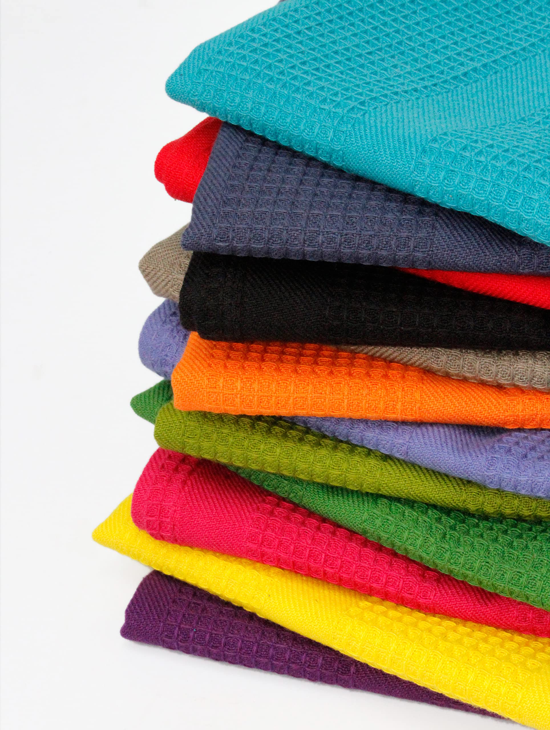 Cotton Craft 12 Pack Multicolor Kitchen Towels 16x28 Inches- Pure Cotton, Absorbent Waffle Weave
