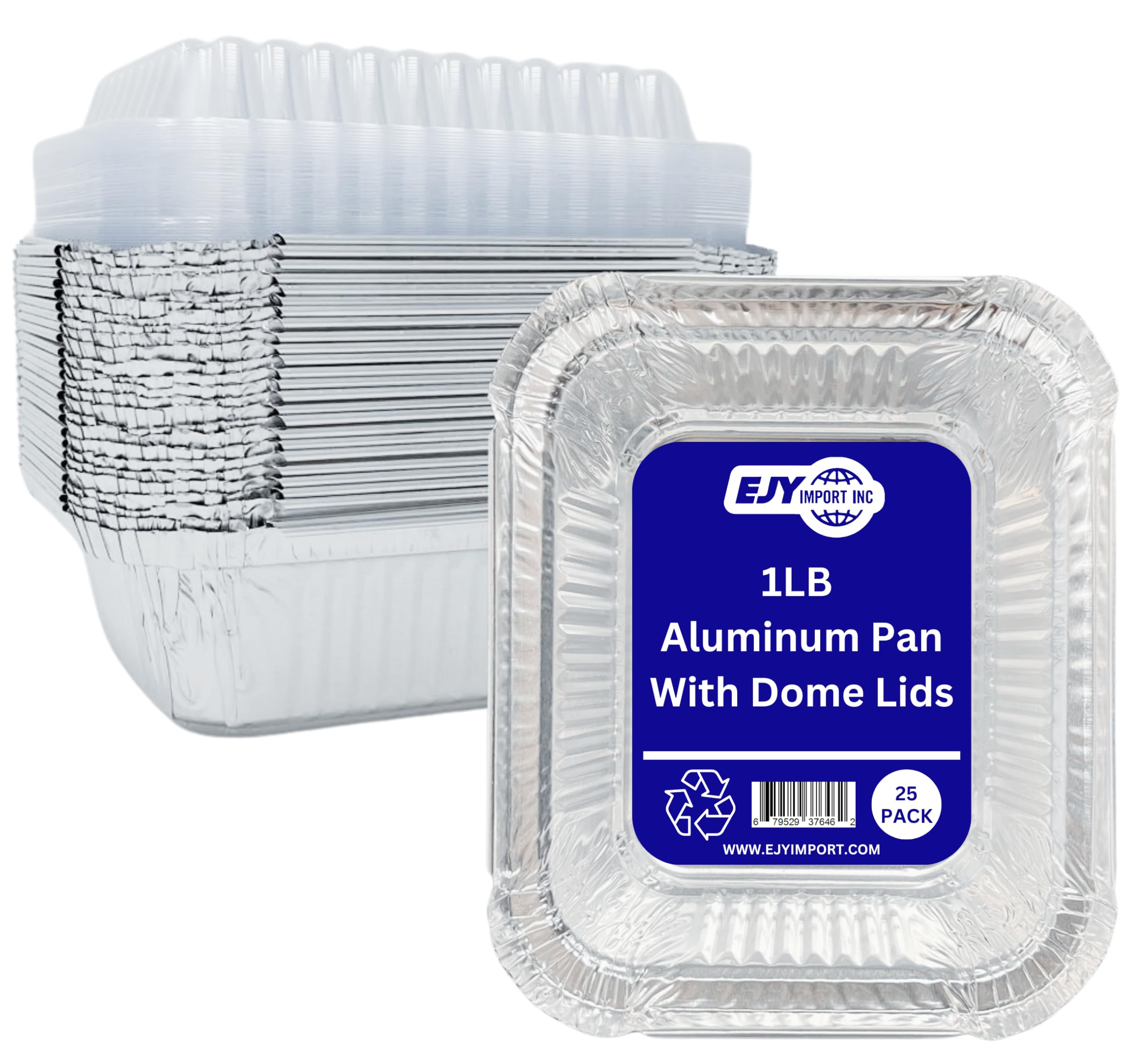 EJY IMPORT Disposable Takeout Pans with Clear Dome Lids | 1lb Capacity Aluminum Pans | Food Containers with Strong Seal for Spill Resistance & Freshness | Recyclable & Eco-Friendly | (25 SETS, 1LB)