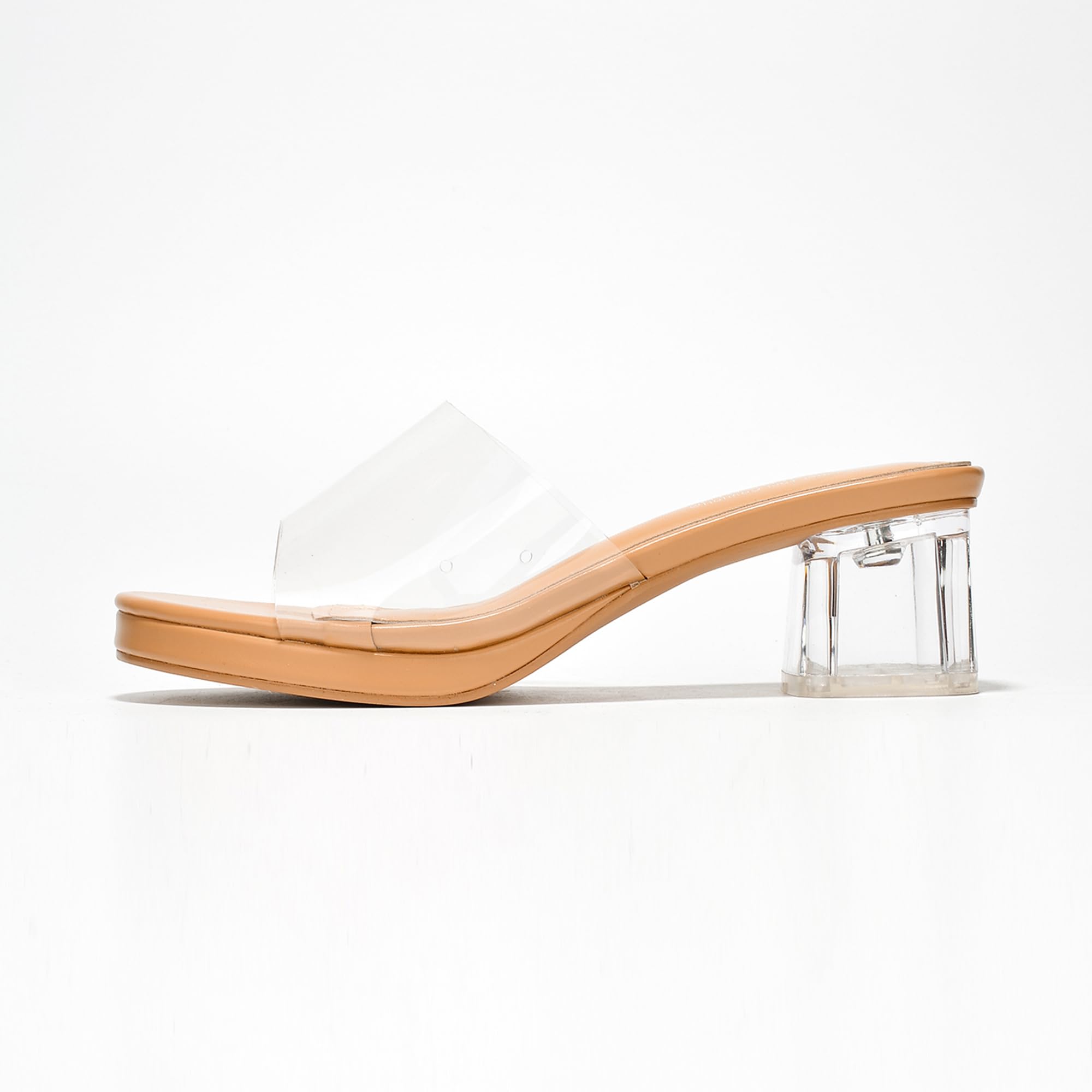 Cape Robbin Anjelic Clear Low Heels For Women - Stylish Clear Shoes Chunky Heels - Slip On Transparent Round Open Toe Clear Sandal