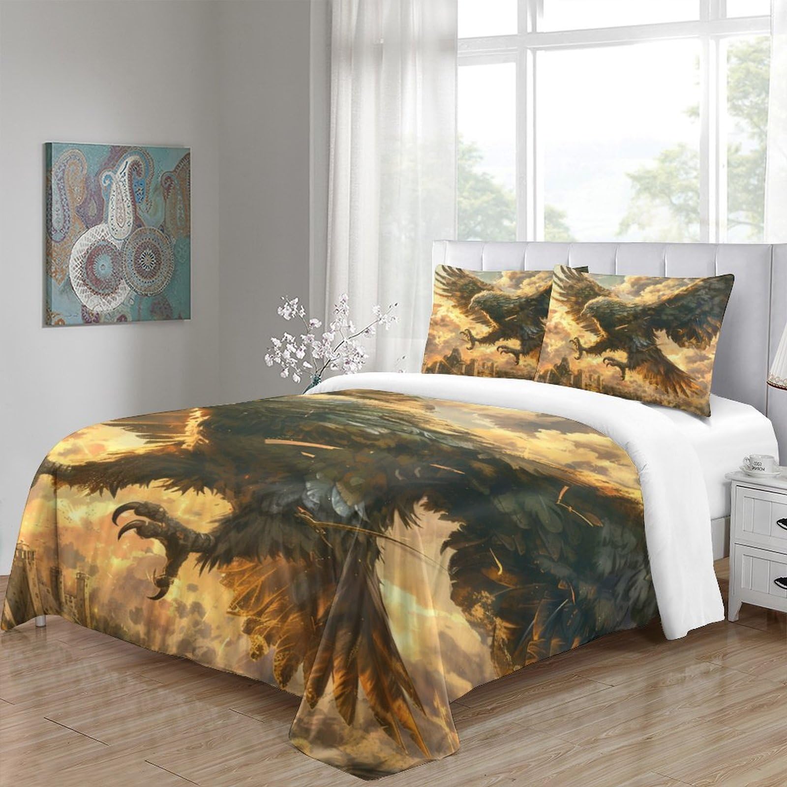 EVMILA Eagle 3D Printed Quilt Cover Duvet Cover Comforter Covers Bedding Set for Childrens and Adults 3 Pieces with Pillowcases Microfiber with Zipper Closure Queen(228x228cm)