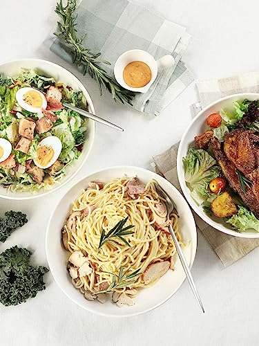 Y YHY 9.75" Large Pasta Bowls, 50 Ounces Big Salad Bowls, Ceramic Serving Bowl Set of 4, Wide and Shallow Bowls Set, Microwave and Dishwasher Safe, White