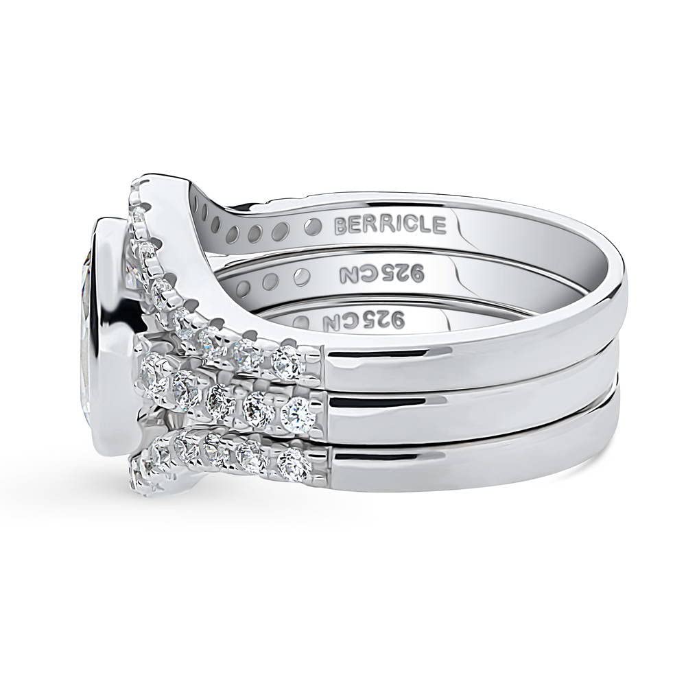 BERRICLE Sterling Silver Solitaire Wedding Engagement Rings 1.4 Carat Bezel Set Oval Cut Cubic Zirconia CZ Ring Set for Women, Rhodium Plated Size 6