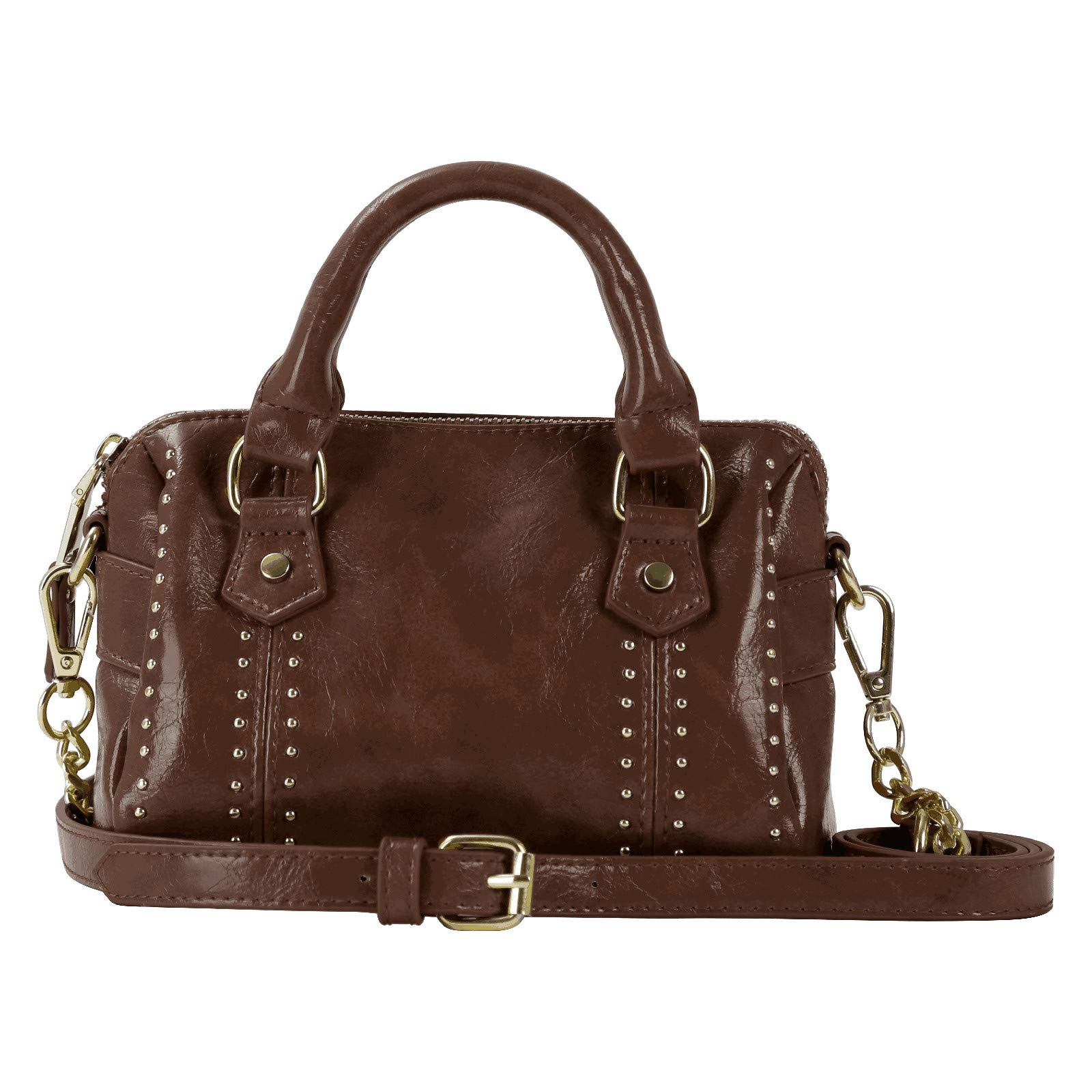 LUCSIS Women's rivets studded crossbody bag purse handbag small light weight cute mini bag PU leather (Coffee)