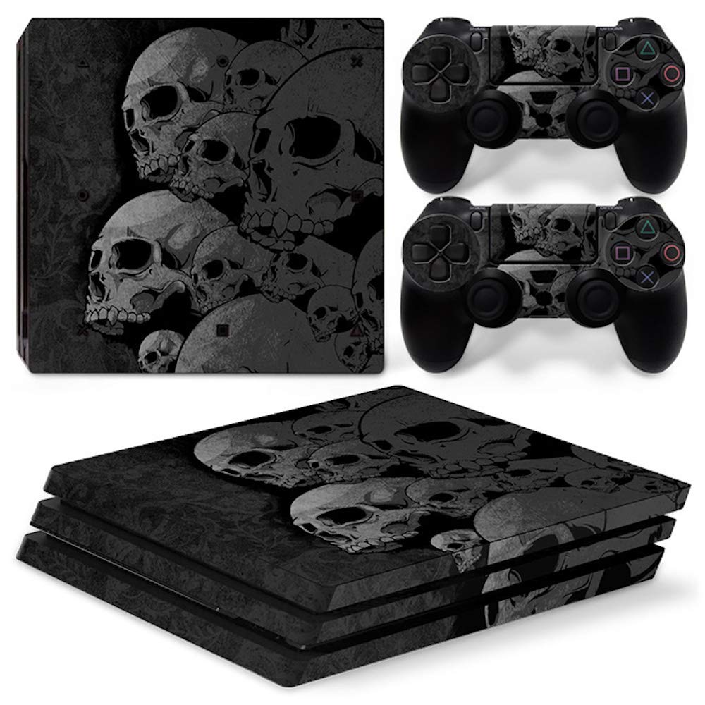 Vinyl Skin Sticker for PlayStation 4 Pro, Black Skull PS4 Pro Console and Controllers Skins Vinyl Sticker Decal Cover