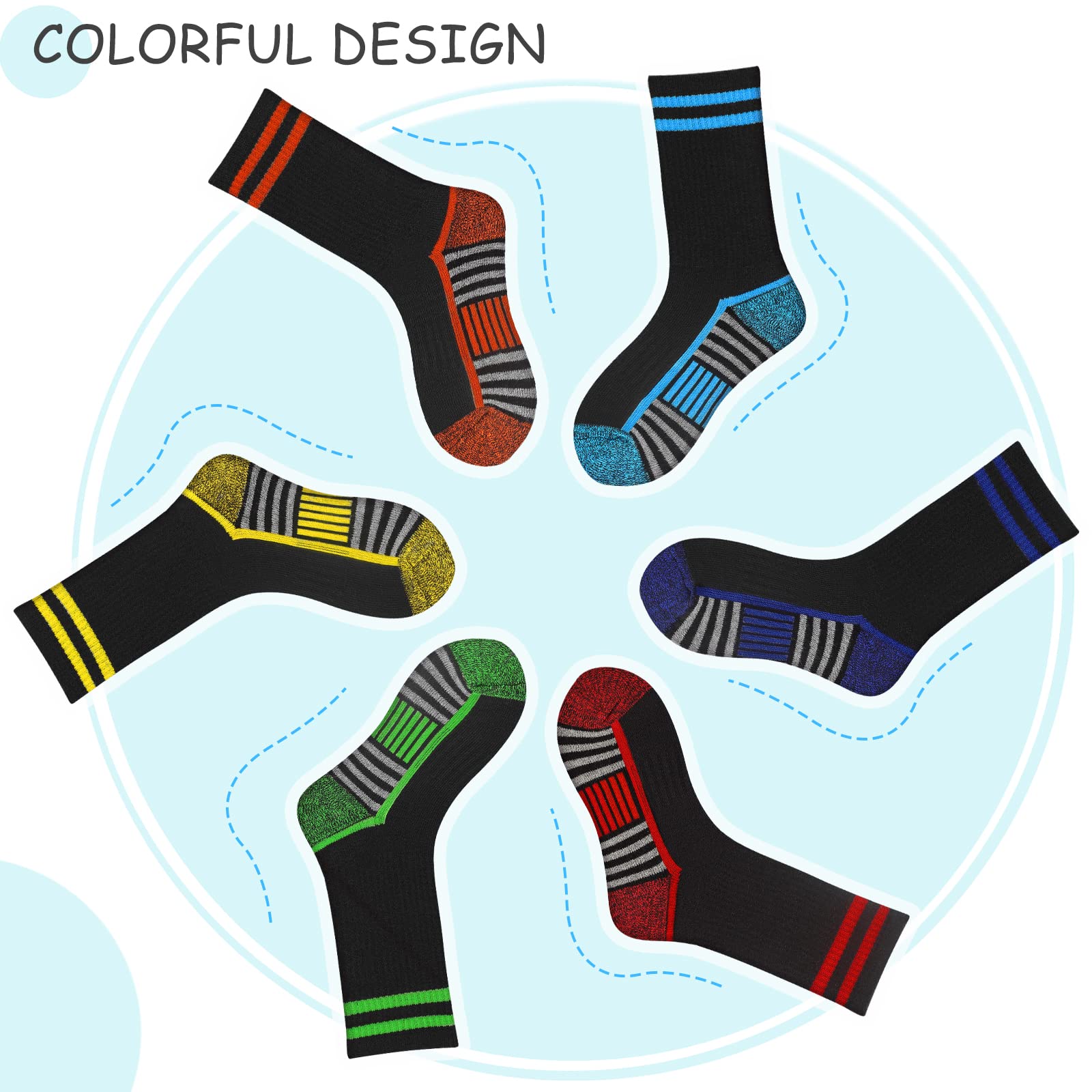 Comfoex Boys Crew Socks 4-6 6-8 8-10 Years Old Athletic Long Cotton Socks For Kids Half Cushioned Calf Socks 6 Pairs