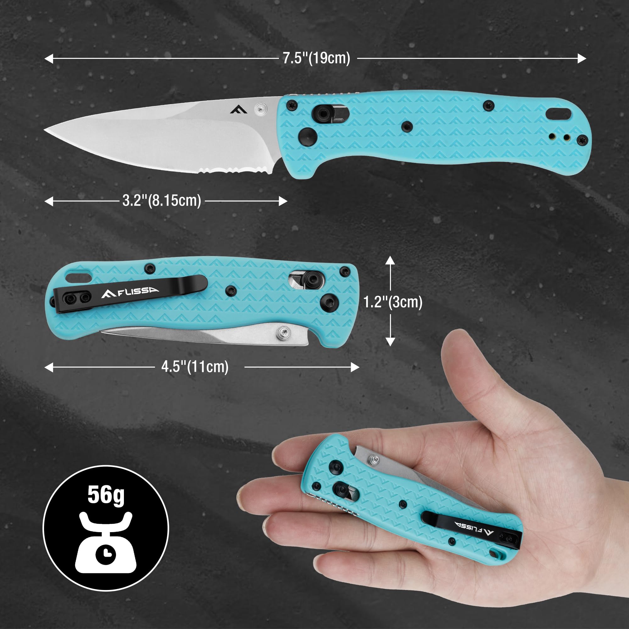 FLISSA 4.5" Folding Pocket Knife, Lightweight EDC Pocket Knife with Axis Lock, 3.2" AUS-8 Steel Blade, Sharp Camping Hiking Knife with Pocket Clip, Unique Tool Gift for Men, Dad (Blue)