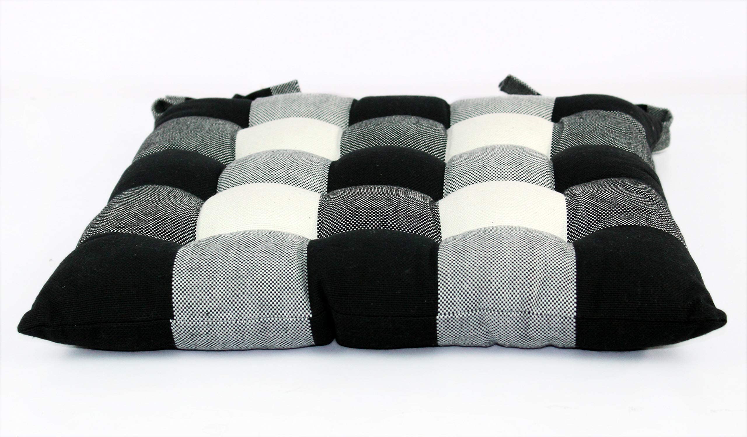 COTTON CRAFT Chair Cushion Pads - Set of 4 - Buffalo Gingham Check - Dining Kitchen Office Chair Seat Cushion with Ties - Durable Cotton Fabric - Thick Comfy Poly Fill - Indoor Use - 17x17 in β Black