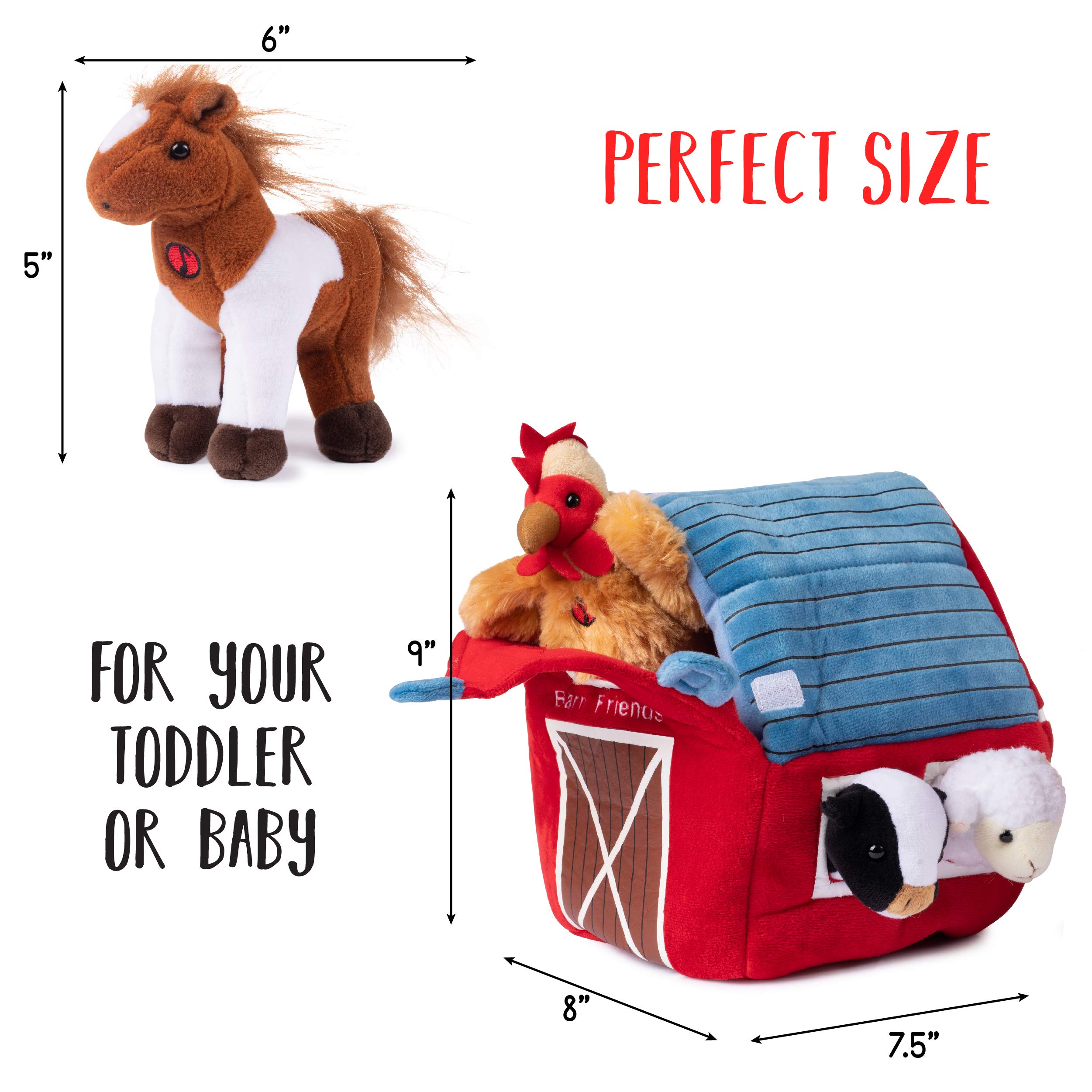Plush Creations Talking Plush Farm Animals for Toddlers with A Plush Barn House Carrier, Animal Farm Set Includes 4 Soft Cuddly Plush Stuffed Animals, A Plush Cow Plush Horse Plush Lamb Plush Rooster