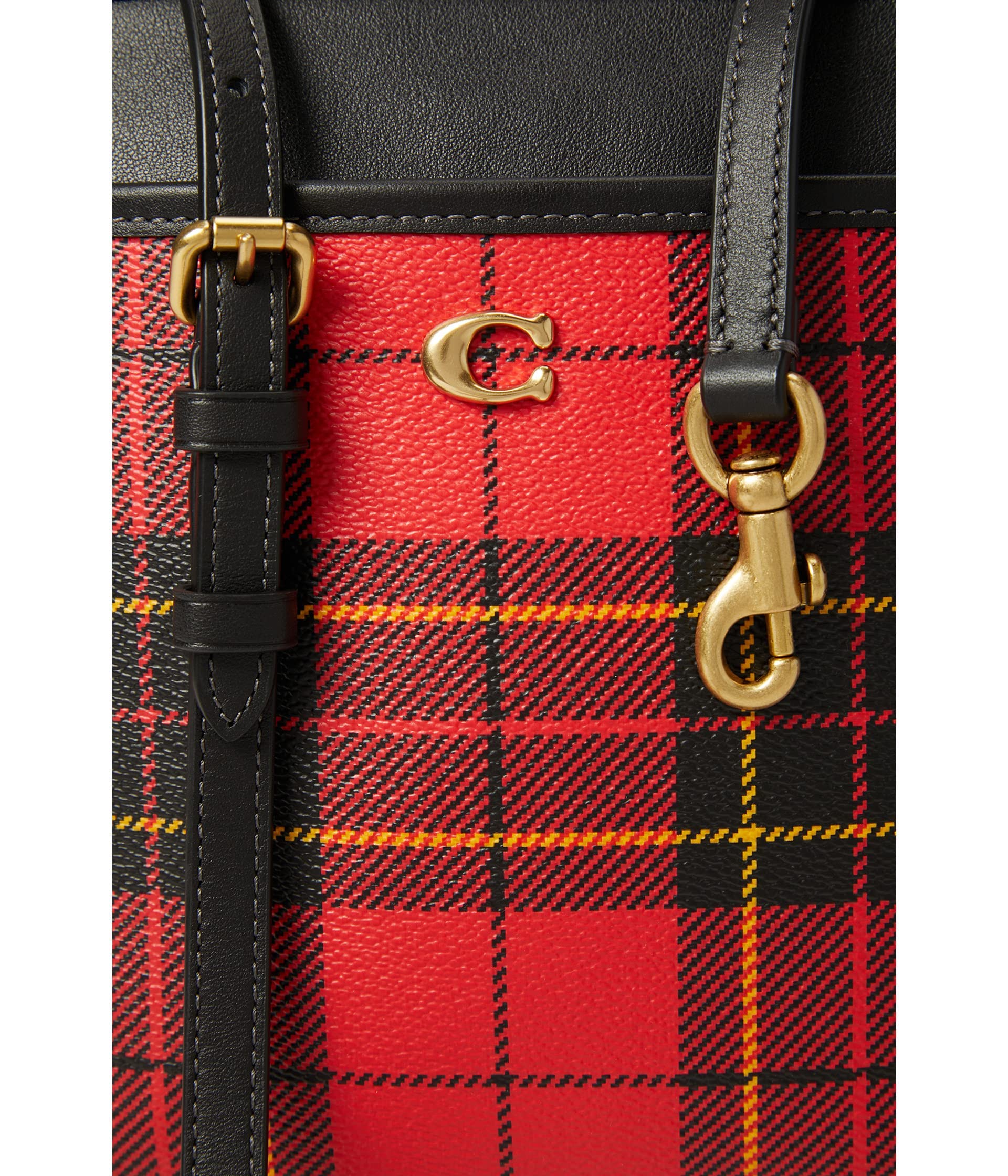 Coach Novelty Box Program Plaid Print Kitt Red Multi One Size