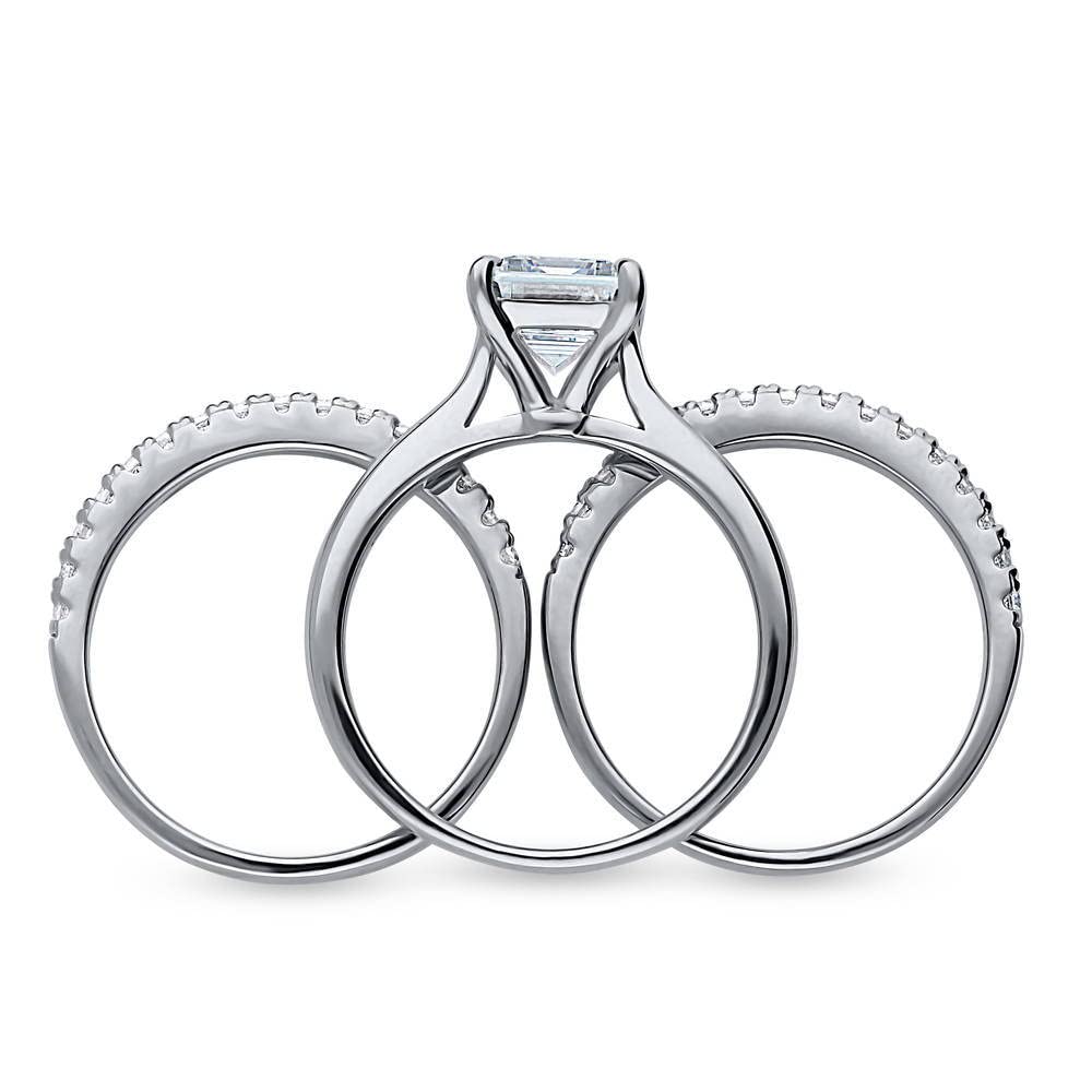 BERRICLE Sterling Silver Solitaire Wedding Engagement Rings 2.6 Carat Emerald Cut Cubic Zirconia CZ Ring Set for Women, Rhodium Plated Size 9
