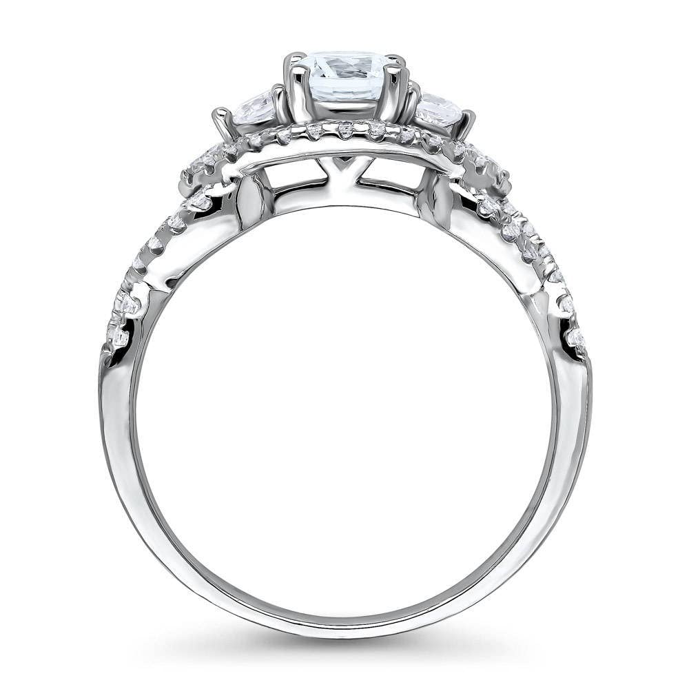 BERRICLE Sterling Silver 3-Stone Wedding Engagement Rings Round Cubic Zirconia CZ Woven Promise Ring for Women, Rhodium Plated Size 6.5
