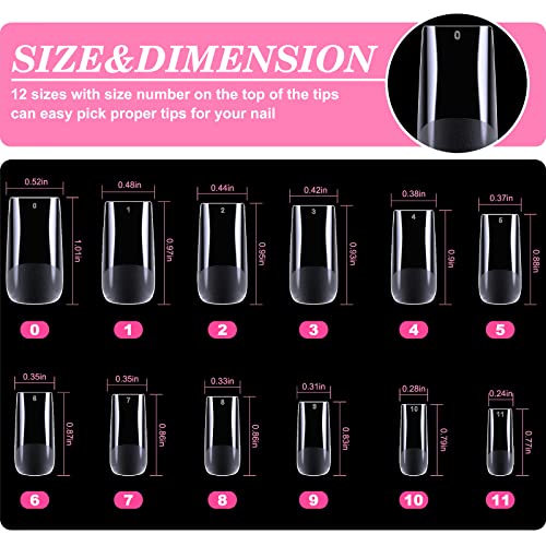 HIOTIOL Medium Square Nail Tips, 552Pcs Soft Gel Full Cover Nail Tips for Soak off Nail Extensions, Half Matte Clear False Gel Nail Tips for Nail Salons and DIY Nail Art, 12 Sizes