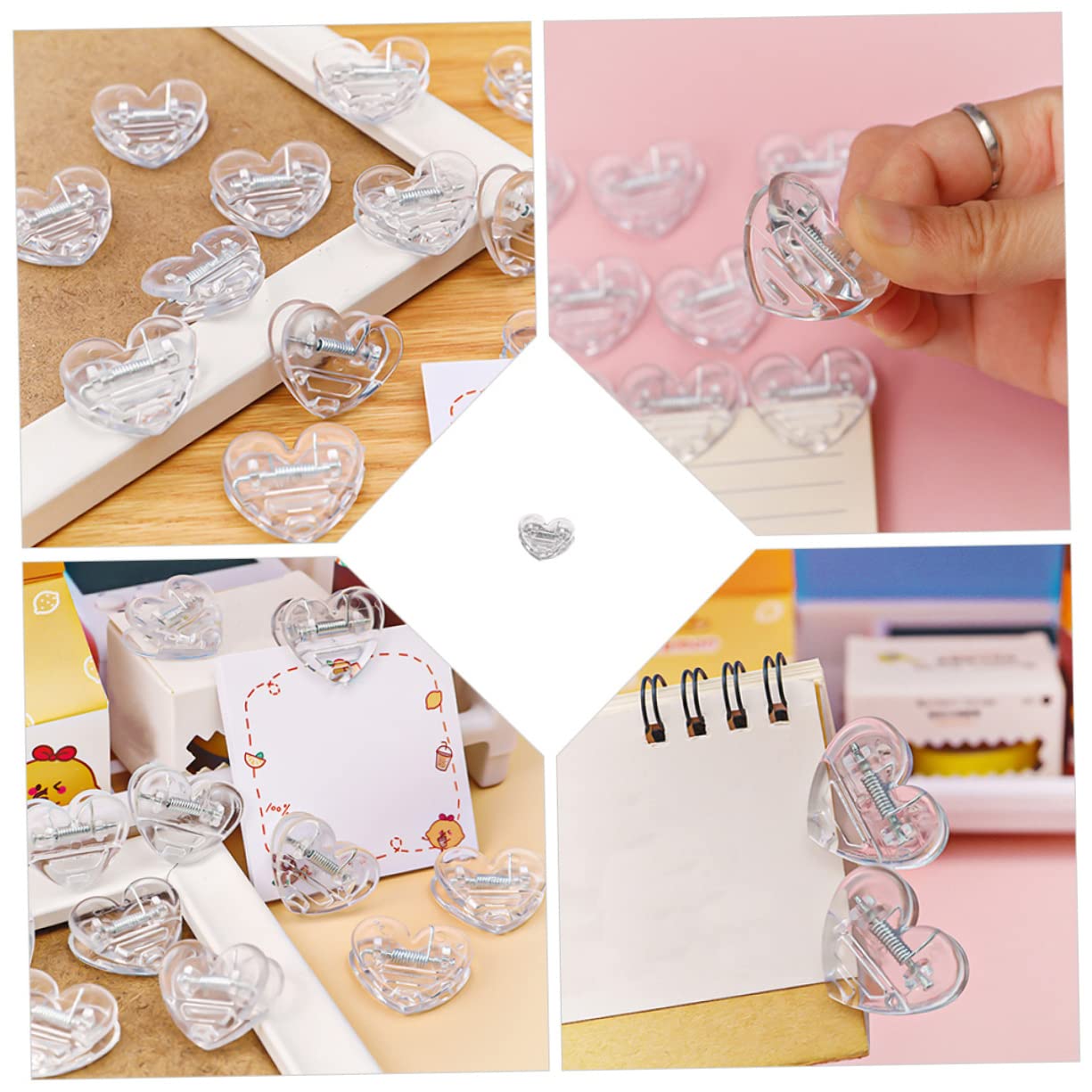 Ciieeo 20pcs Transparent Love Clip Heavy Duty Bag Clips File Paper Clamps Money Binder Clips Multipurpose Bag Clips Drawing Board Clamps Mini Chips Plastic Multifunction Girl Paper Clip