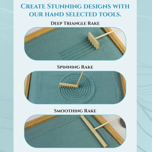 Desktop Tranquility Large Japanese Zen Garden Kit for Home or Office Desk | Office Decor Zen Garden Kit Improves Meditation | Includes Sand Tray, Bamboo Tools, Rocks, and Wooden Flower | 11" x 7.5"