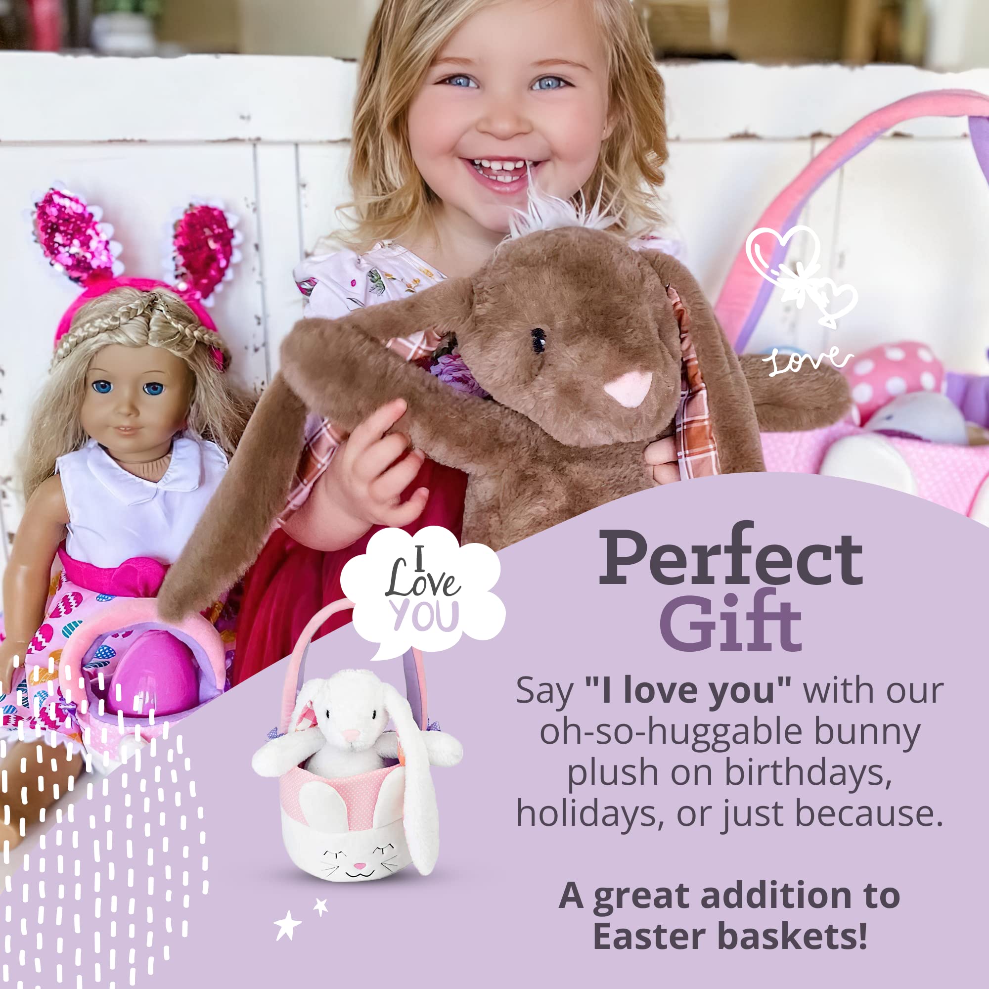 Plushible Easter Bunny Plush, Cuddly, Soft, Embroidered Stuffed Animal Toy for Newborns, Kids, Boys, & Girls, 14 Inch
